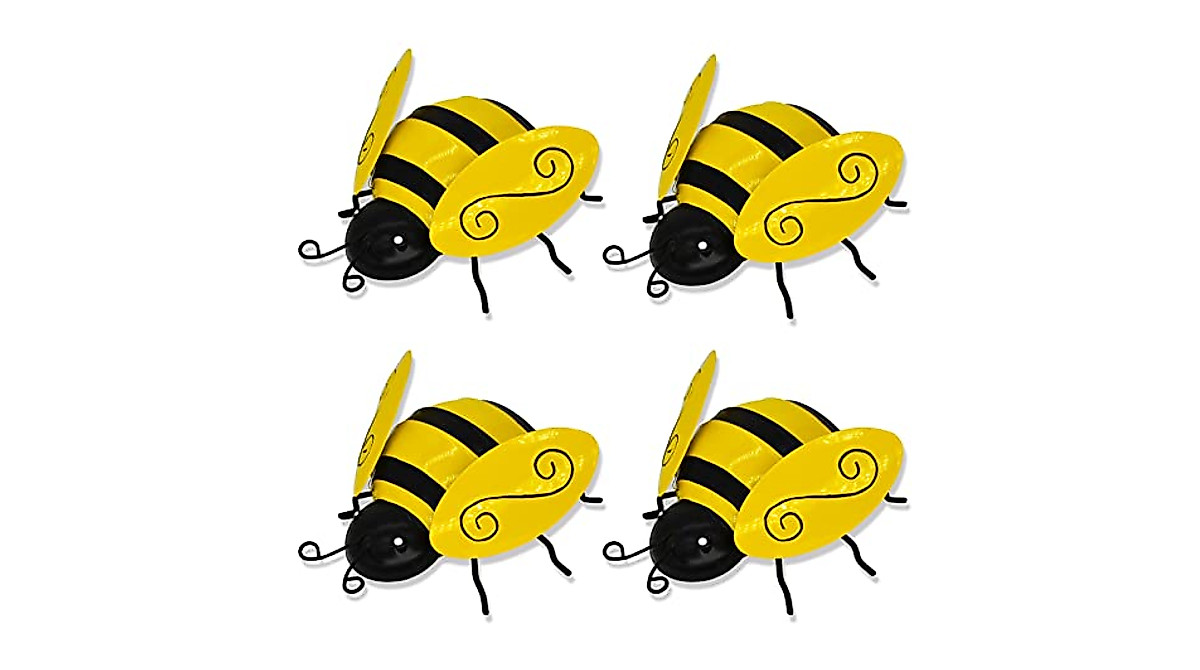 Metal Bumble Bee Wall Decor | 4-Piece 3D Iron Garden Accents