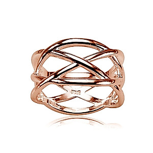 Hoops & Loops Rose Gold Flashed Sterling Silver Polished Criss Cross Double X Ring, Size 7