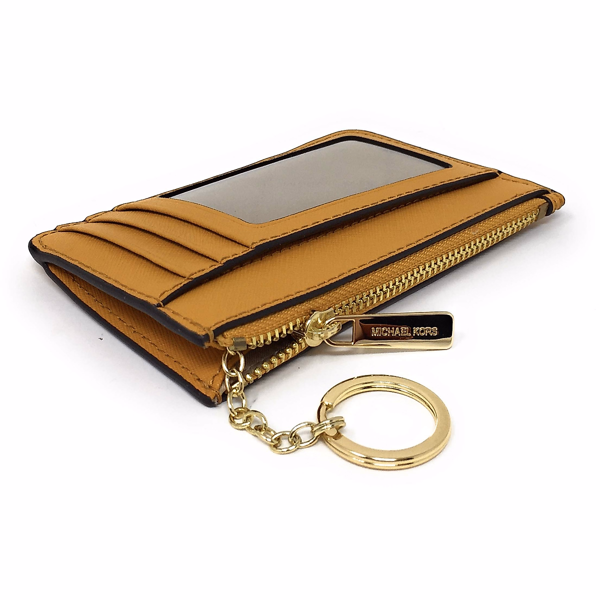 Michael Kors Jet Set Travel Small Top Zip Coin Pouch with ID Holder in Saffiano Leather (Marigold)