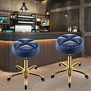 LWBLJX Rolling Bar Stool on Swivel Wheels Beauty Salon Counter Chair, Waterproof PU Leather Seat & Metal Frame, SGS Air Rods Adjustable Lifting 44-59 cm(Color:Blue)