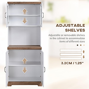 HOMCOM 70" Farmhouse Kitchen Buffet with Hutch, Kitchen Pantry Storage Cabinet with Glass Doors, Adjustable Shelves, Open Microwave Countertop, White