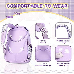 PIG PIG GIRL Girls Backpack, Lightweight Kids Backpack Functional Pockets Kawaii School Backpack Watrer Resistant Boogbag for Primary Elementary School,Purple