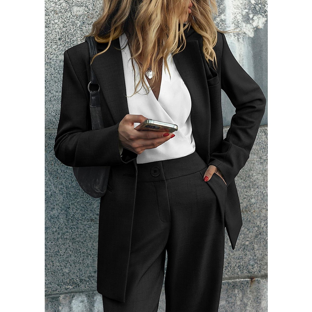 KIRUNDO Women's 2025 Spring Fall 2 Piece Blazer Set Casual Loose Long Blazer Jackets and Dressy Wide Leg Pant Suits Pockets Black