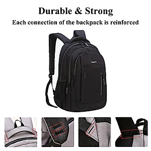 Vaupan Business Travel Laptop Backpack, Water Resistant College School Computer Bag Gifts with USB Charging Port for Men & Women Fits 15.6 Inch Notebook (Black)