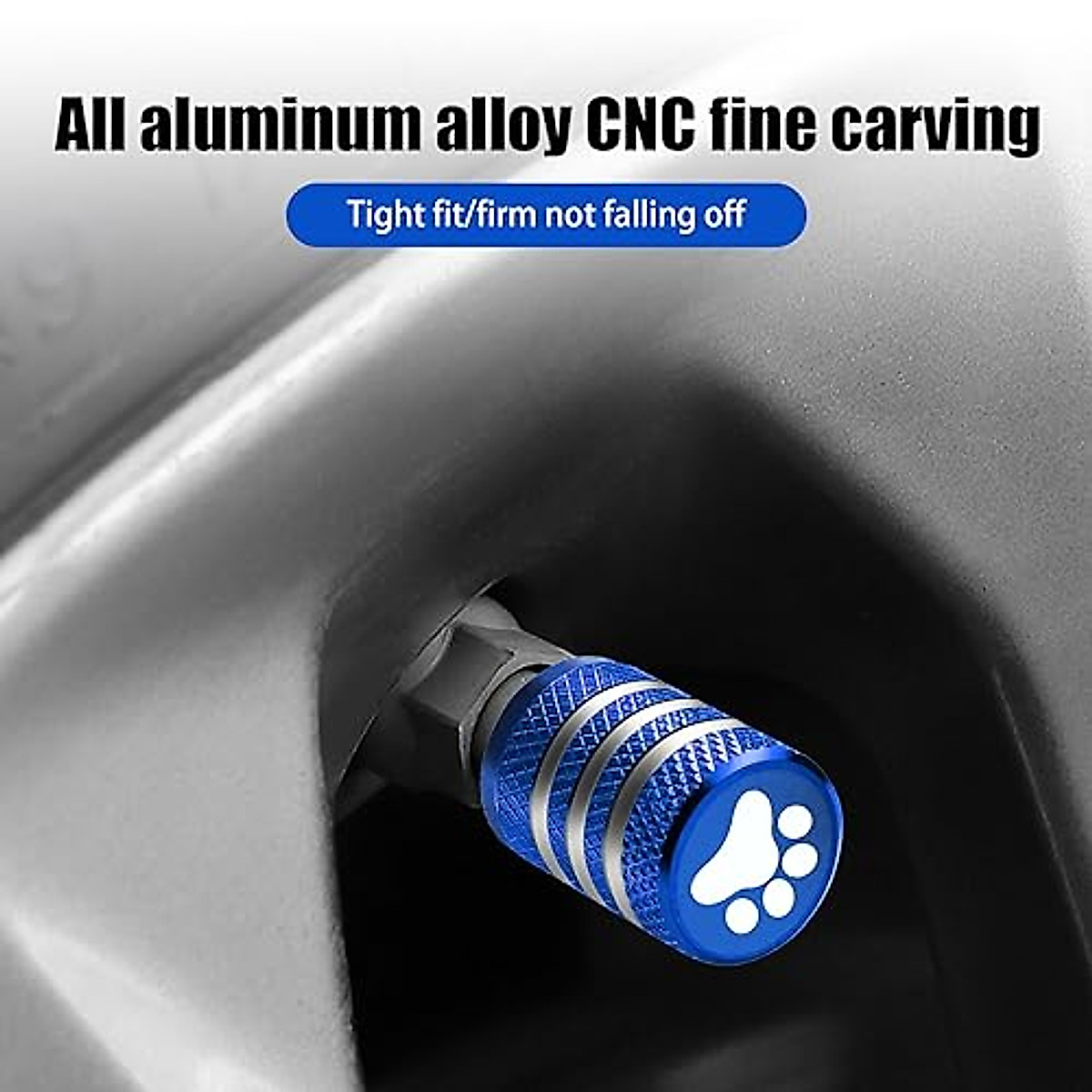 Hawyet 5 PCS Tire Valve Stem Caps, Dog Paw Tire Covers, Aluminum Alloy Car Anti-dust Caps, Universal for Most Cars (Blue)