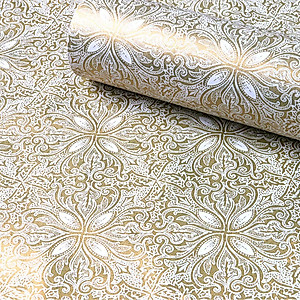 PoetryHome Vintage Champagne Vinyl Kitchen Drawer Liner Removable Waterproof Self Adhesive Wall Paper Shelf Liner for Bathroom Cabinets Dressser Refrigerator Walls 17.7x117 Inches