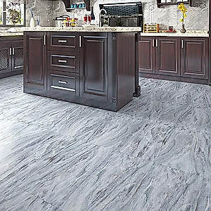 Livelynine Peel and Stick Floor Tile Blue Marble 24X12" 4-Tiles Stick on Bathroom Floor Tiles Peel and Stick Waterproof Vinyl Laminate Flooring Peel & Stick Tiles for Floor Kitchen Wall Tile Stickers