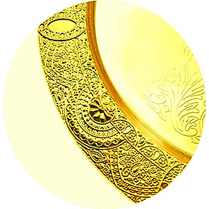 ROMENDIR Turkish Ottoman Coffee Tea Round Tray,Storage Tray,Cosmetic Ornament Organizer,Gold