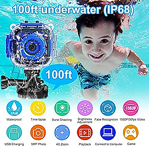 PROGRACE Kids Camera Waterproof Boys - Toy Gifts for Boy Kids Video Camera Underwater Recorder HD Kids Digital Camera Toddler Children Camcorder Age 3 4 5 6 7 8 9 10 Year Old Birthday Presents