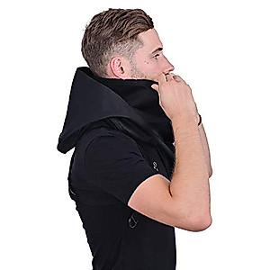 HIBIRETRO Cyberpunk Rogue Cowl Hood Scarf, Winter Unisex Neck Warmer Costume Hooded Cape Hat for Halloween Cosplay and Outdoor Daily Wear (Black)