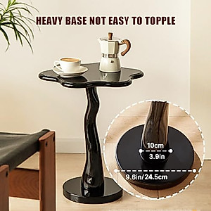 Modern Sofa Side End Table Wooden Flower Shape Side Tables Living Room Small Accent Table with Round Pedestal, Wave-Design Couch Corner Tables Coffee Table for Home Decor (Black)
