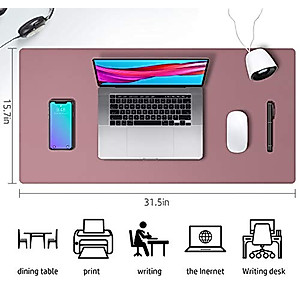 Leather Desk Pad Protector,Mouse Pad,Office Desk Mat,31.5" x 15.7" Non-Slip PU Leather Desk Blotter,Laptop Desk Pad,Waterproof Desk Writing Pad for Office and Home (31.5" x 15.7", Dark Pink)