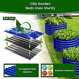 OLLE Metal Raised Garden Bed, 17" Tall Twin Round Raised Garden Bed, Garden Boxes Outdoor Raised Bed Kit, Galvanized Planter Boxes Garden Planters for Outdoor Plants, Cobalt Blue 24" X 17"