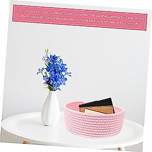 Toyvian Storage Basket Woven Basket Round Storage Bin Closet Storage Bins Woven Rope Basket Rattan Trash Can Decorative Trash Can Cotton Thread Storage Basket Cotton Rope Office Mini Thing