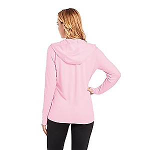 KEFITEVD Womens Sun Shirts Long Sleeve SPF 50+ Sun Protection Jacket UV Protection Hiking Jackets Hooded Long Sleeve Cooling Shirt with Pockets Light Pink