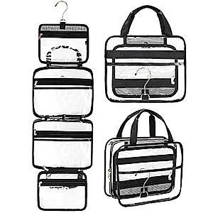 Hanging Toiletry Bag, Clear Travel Toiletry Bag with Detachable TSA Approved Clear Bag Airline 3-1-1 On Compliant Bag Large Makeup Bag for Men and Women (Black)