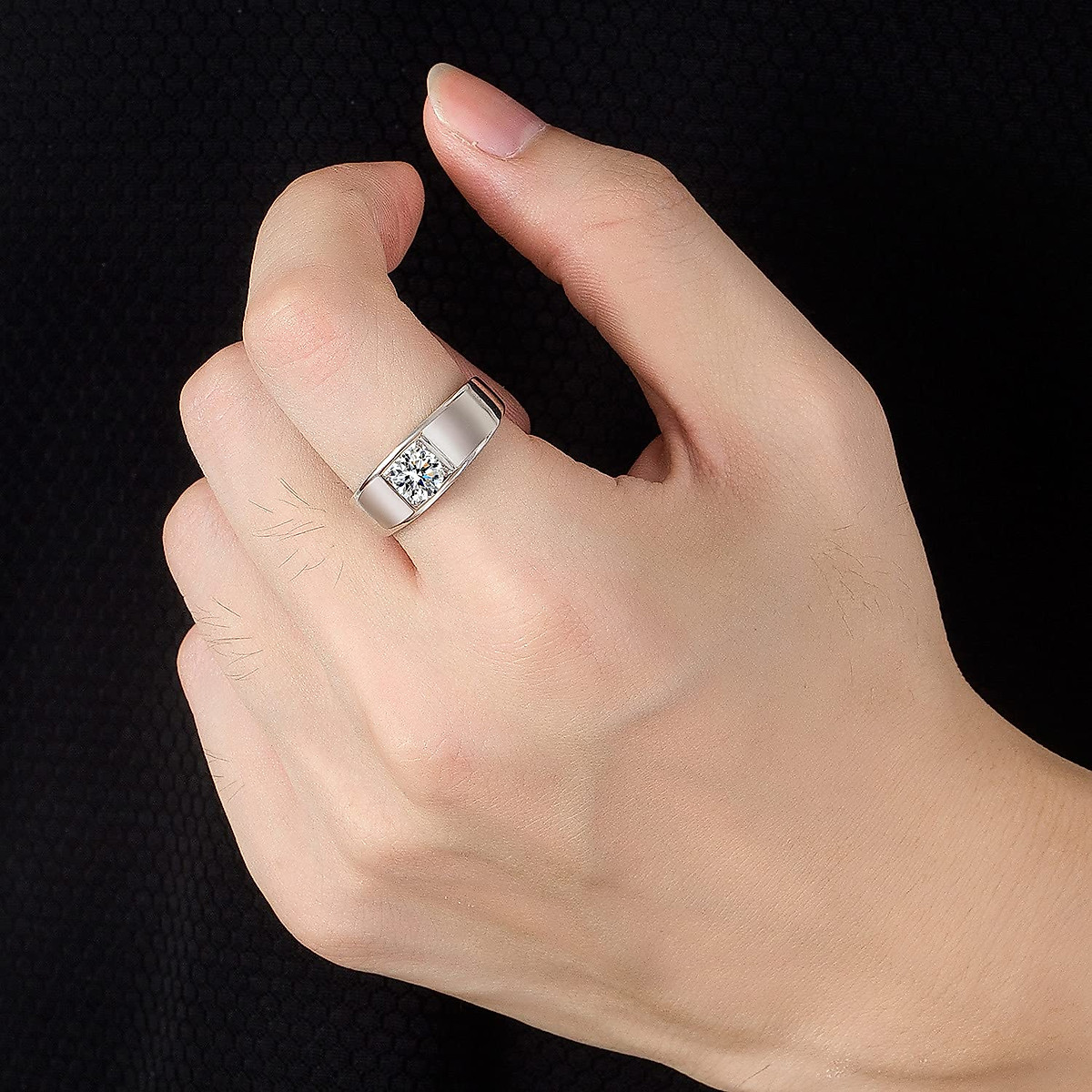 Dankadi Noble Men & Women Solid 925 Sterling Silver Ring Glittering 5A Cubic Zircon Inlaid Wedding Ring - index finger or Ring Finger Sizes 7-13# Fashion Jewelry Gift Party Accessories (13)