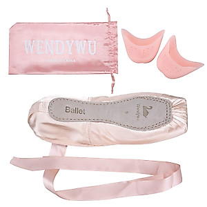 WENDYWU Professional Ballet Pointe Shoes for Kids Girl and Ladies Pink PU Soled Ballet Pointe Dance Shoes with Toe Pads (Pink,10)