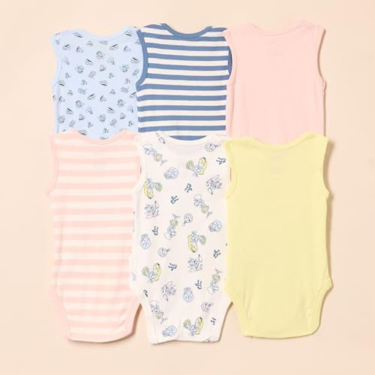 Amazon Essentials Disney | Marvel | Star Wars | Princess Baby Girls' Sleeveless Bodysuits, Pack of 6, Alice Tea Party, 24 Months