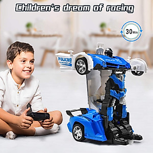 Transform Remote Control Car,RC Police Cars Transforming Robot Toys for Boys 4-7 8-12,Deformation Car Toys with One Button Transformation 360 Rotation Xmas Birthday Gifts for Boys (1：18)