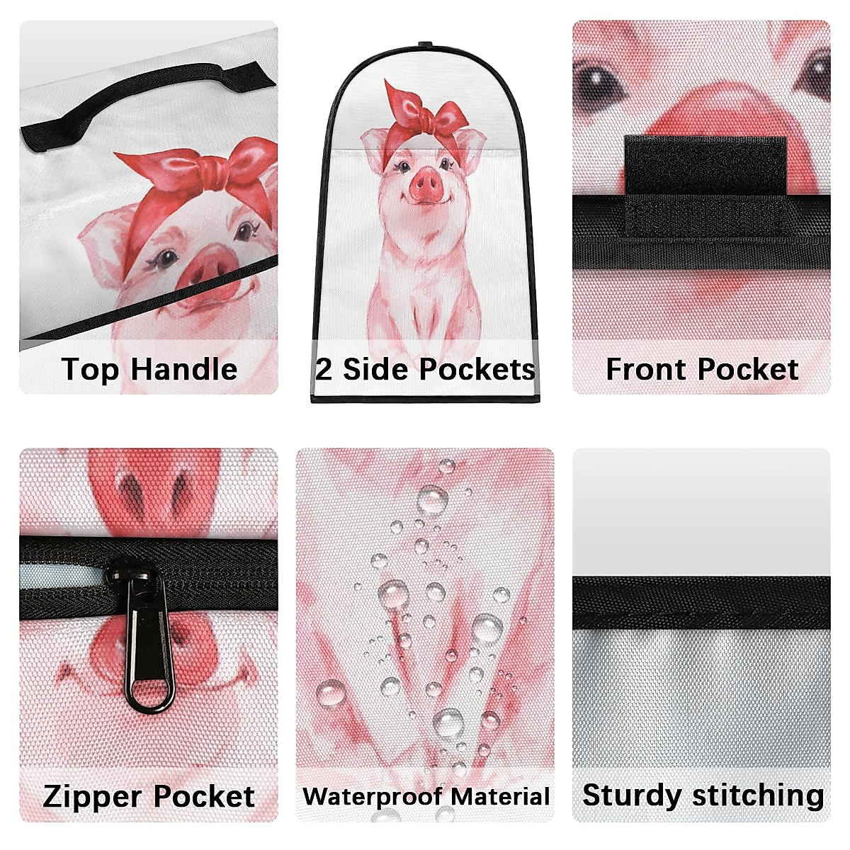 DXTKWL Cute Animal Pig Pink Coffee Maker Cover Dust protection, Coffee Machine Cover with Pockets and Top Handle， Easy Clean 14.6 * 11.2 * 17inch