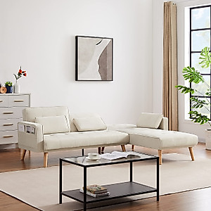 Eafurn L-Shaped Convertible Sectional Sofa with Chaise Lounge and Adjustable Spilt Backrest,3 Seater Soft Velvet Sleeper Couch Bed with Wooden Legs,Tufted Corner Sofa & Couch with Throw Pillows