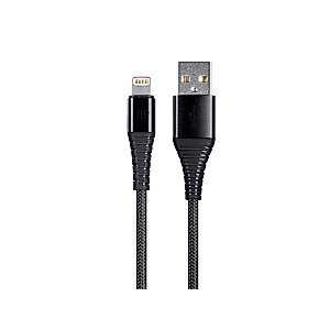Monoprice Apple MFI Certified Lightning to USB Type A Charge & Sync Cable - Nylon-Braid, Durable, Kevlar-Reinforced, 1.5 Feet, Black - AtlasFlex Series