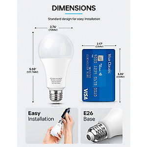 KINDEEP 23W LED Bulbs, A21 Super Bright Light Bulb, 150W-200W Incandescent Bulb Equivalent, E26 LED Light Bulbs, 2500 Lumens, Daylight White 5000K for Store, Garage, Warehouse, 6 Pack