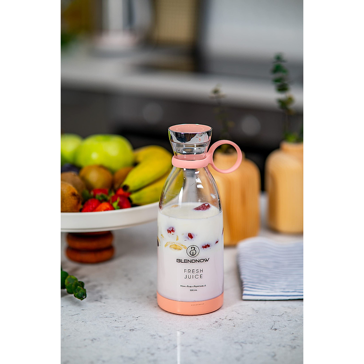 Blendnow Personal Size Blender, Portable Blender for Shakes and Smoothies, USB Rechargeable Blender, Travel Blender, Gift, Fresh Juice Blender with Stainless Steel 4 Blades, 350 ML (Pink)