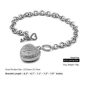 Meilanduo Solid 925 Sterling Silver Rolo Chain Link Bracelet with Key Heart Pendant ALL SIZE for Women (6.3)