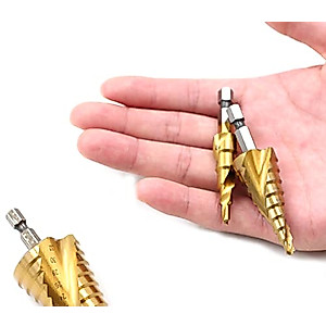 3pc HSS Titanium Coated Spiral Flute Step Drill Bit for Wood Soft Metal Woodworking Tool Bit,4-12/20/32mm