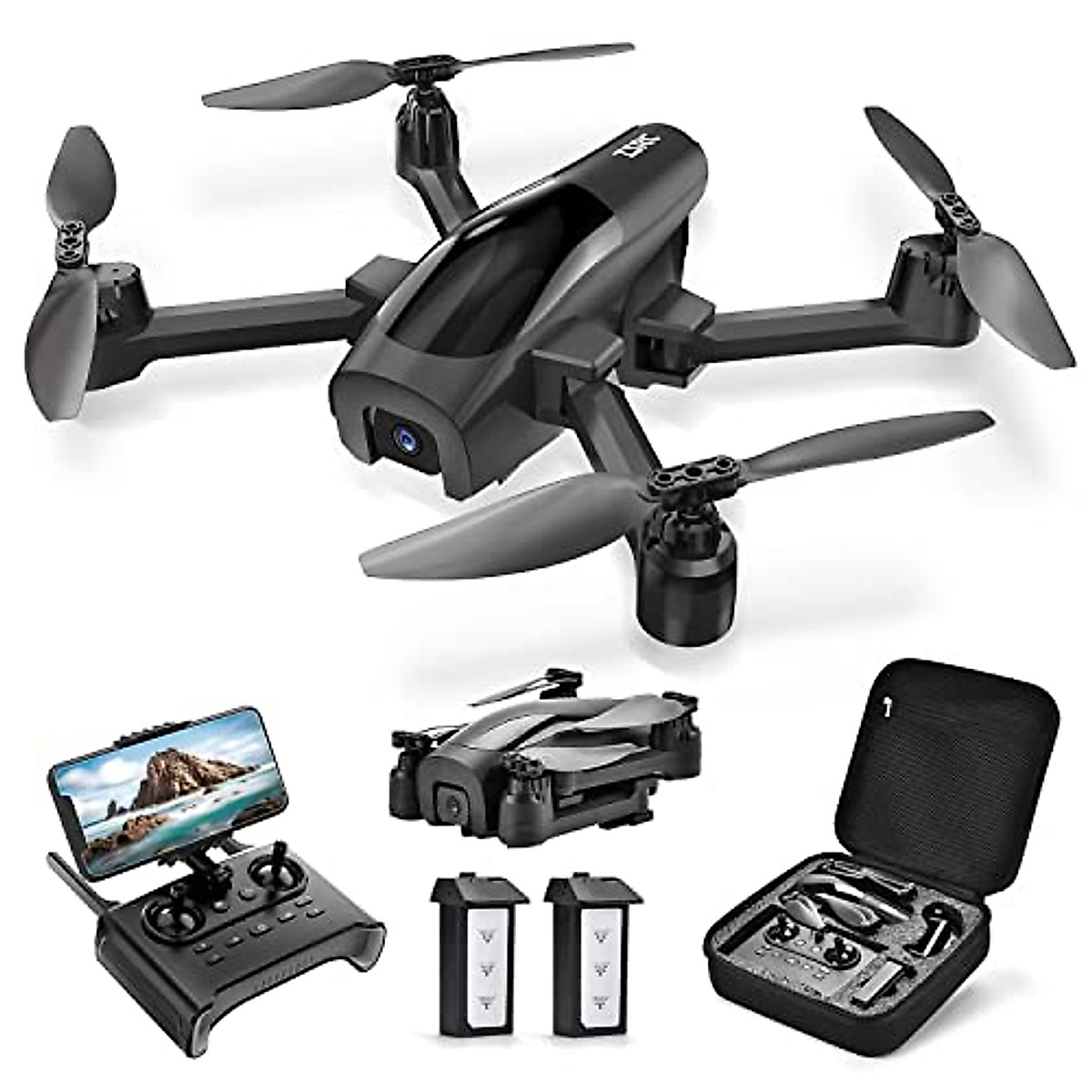 TENSSENX Drone with 1080P Camera, Foldable FPV Drone for Adults and Kids, TSRC A5 RC Quadcopter with 2 Batteries for 40 Mins flight, Voice and Gesture Control, Optical Flow Positioning, Gravity Sensor