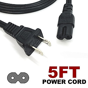 Wise Home Products UL 5ft TV Power Cord for AC 2 Prong Wall Plug (NEMA 1-15P to IEC C7) LCD LED 2-Slot Electronics Cable PS4 PS5 Speaker Monitor Xbox Wall Power Cable Replacement Black