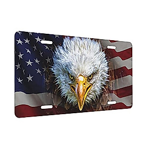 Bald Eagle American Flag Personalized License Plate Auto Truck Front Tag Metal License Plate Cover Frame for Car 6"X12"