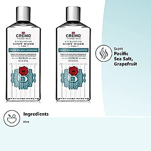 Cremo Exfoliating Pacific Sea Salt & Grapefruit Body Wash, A Refreshing Scent with Notes of Fresh Mint, Citron, Cedar and Moss, 16 Fl Oz (2-Pack)