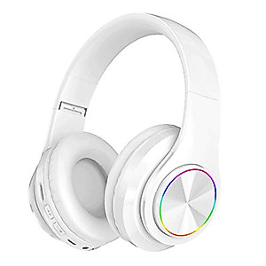 Amazing 7 LED Bluetooth Headphones with 8Hours Playtime, Wireless Headsets Over Ear, Hi-Fi Stereo, Multi-Colored Breathing Led, Built-in Mic, Snug Fit Earphones for Game Video DJ (White)