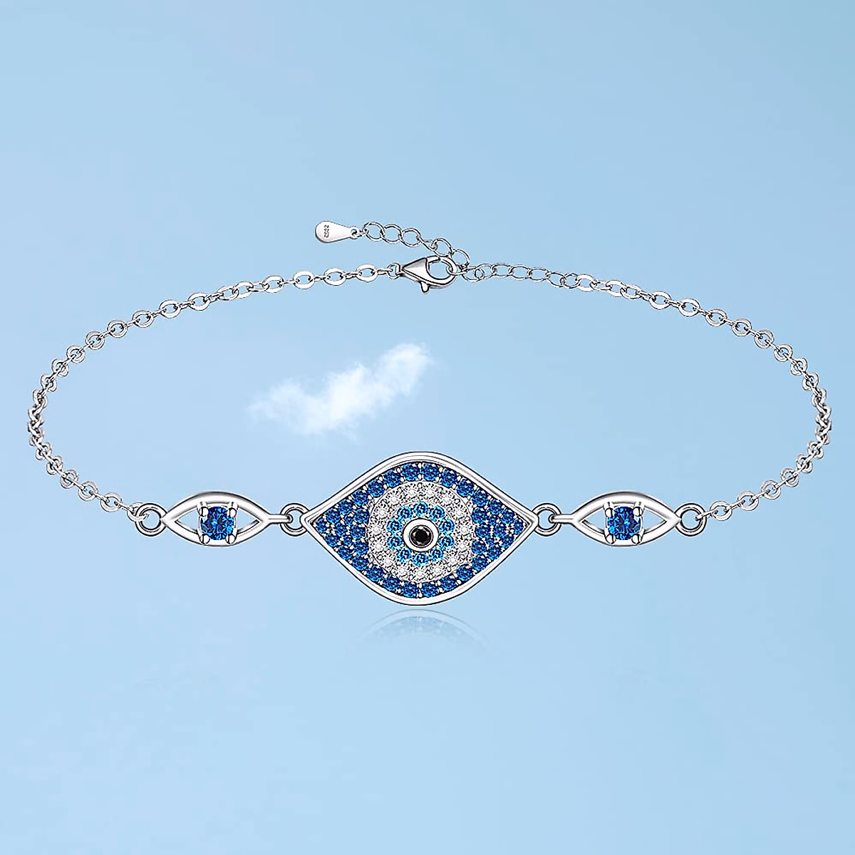 Fenthring Evil Eye Bracelets Sterling Silver Blue Evil Eye Bracelet for Women Protection Greek Turkish Third Eye Jewelry Amulet Mothers Day Gifts