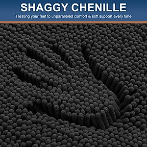 Smiry Luxury Chenille Bath Rug, Extra Soft and Absorbent Shaggy Bathroom Mat Rugs, Machine Washable, Non-Slip Plush Carpet Runner for Tub, Shower, and Bath Room(16''x24'', Black)