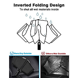 Vuteehy Windproof Umbrella, Travel Umbrella for Rain with 16 Ribs Double Canopy Vented, Waterproof Folding Umbrella with Inverted Design, Auto Open Close - Compact Rain Umbrella for Men and Women