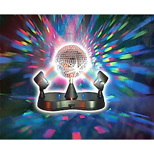 Lightahead LED Peak Due Rotating Mirror Disco Ball with 2 Adjustable LED Light Projector Lamps
