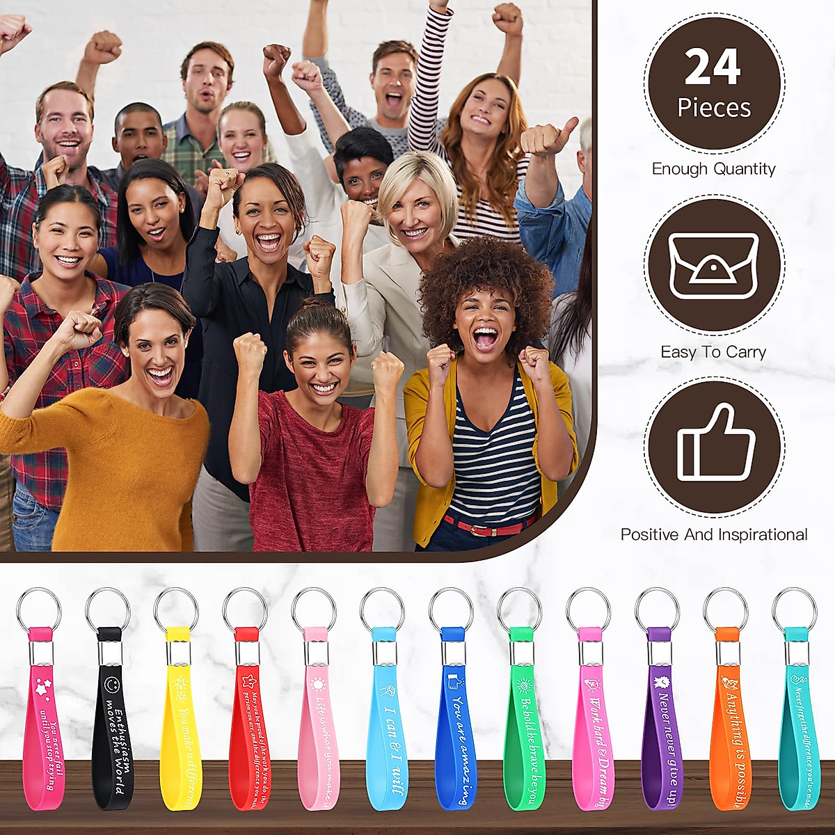 Siifert 24 Pcs Inspirational Keychains Bulk Silicone Motivational Key Chains Appreciation Thank You Gifts for Teacher Staff(Multicolor, Inspirational)
