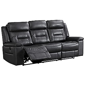 Signature Design by Ashley McAdoo Contemporary Faux Leather Tufted Reclining Power Sofa, Black