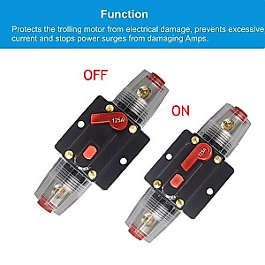 WOHHOM 30A 40A 50A 60A 80A 100A 125A 150A Audio Circuit Breaker Auto Car Stereo Inline Fuse Holders Inverter, Manual Reset 12V-24V DC for Automotive Marine Boat Audio System Protection (125A)