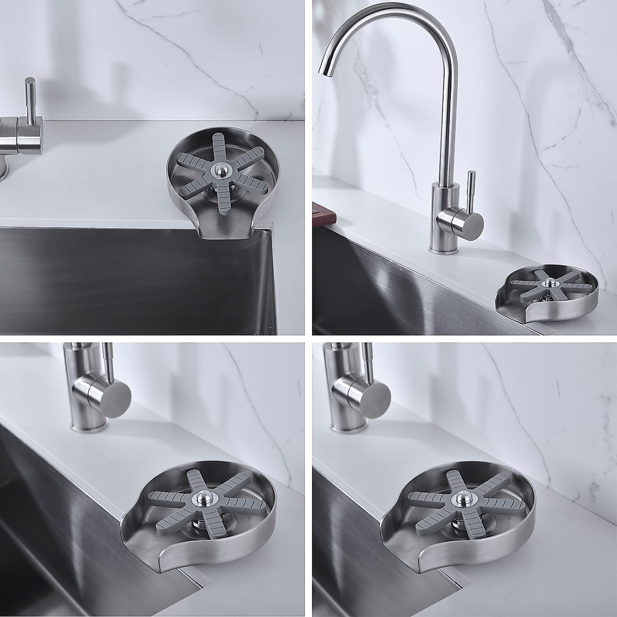 RANDOM Solid Metal Kitchen Sink Glass Rinser,Faucet Glass Rinser for Kitchen Sinks,Bottle Washer,Kitchen Sink Accessories,Stainless Steel,Brush Nickel.