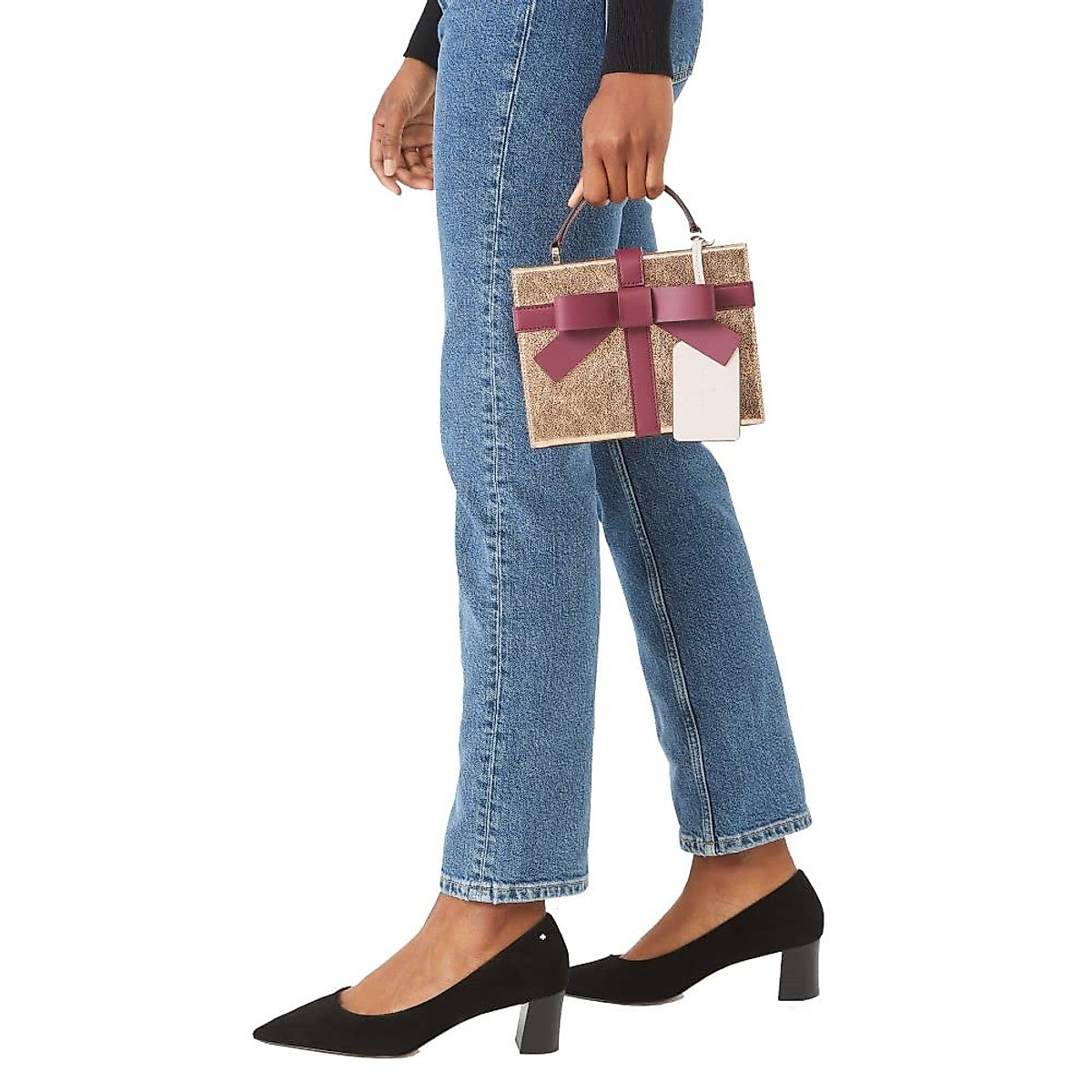 Kate Spade Wrapping Party Ribbon Bow Gift Box Crossbody Purse Rose (Gold Wine)