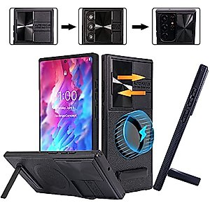 Woluki for Galaxy S23 Ultra Case Compatible with MagSafe, Built-in Slide Camera Cover, Versatile Metal Kickstand [3 Stand Ways] Military Grade Shockproof Phone Case for Samsung s23 Ultra 6.8" (Black)