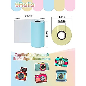 9 Rolls Kids Instant Camera Refill Print Paper- Photo Printer Thermal Paper Rolls Instant Print Camera Refill Paper for Kid's Instant Camera Favors Supplies, Blue, Pink, Yellow