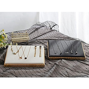 Dreamhousey Solid wood beveled jewelry rack necklace display tray, Pendant Long Chain display board, jewelry store trade selling display stand counter prop (black (large))