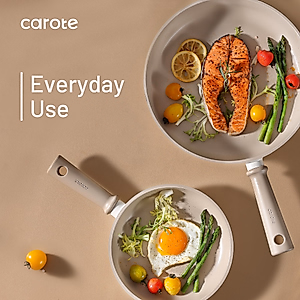 CAROTE 16pcs Pots and Pans Set Non Stick, Nonstick Kitchen Cookware Sets, Induction Cookware Sets with Stay-Cool Handle, Beige and Taupe