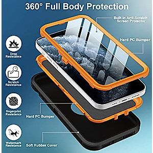 Aimoll-88 iPhone 11 Pro Max Case - Built-in Screen Protector, Heavy Duty Drop & Shockproof Protection, Dustproof, Black/Orange